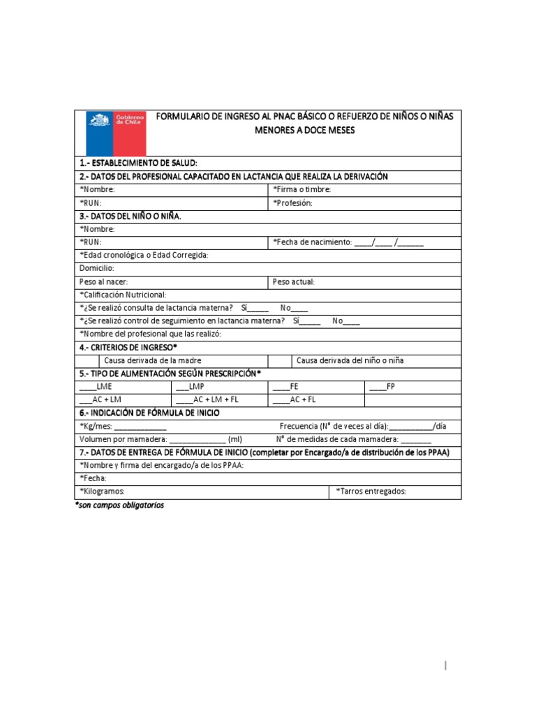 LM PNAC Formulario Ingreso | PDF