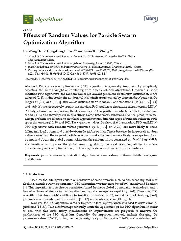 Effects of Random Values For Particle Swarm Optimi | PDF Effects of Random Values For Particle Swarm Optimi | PDF