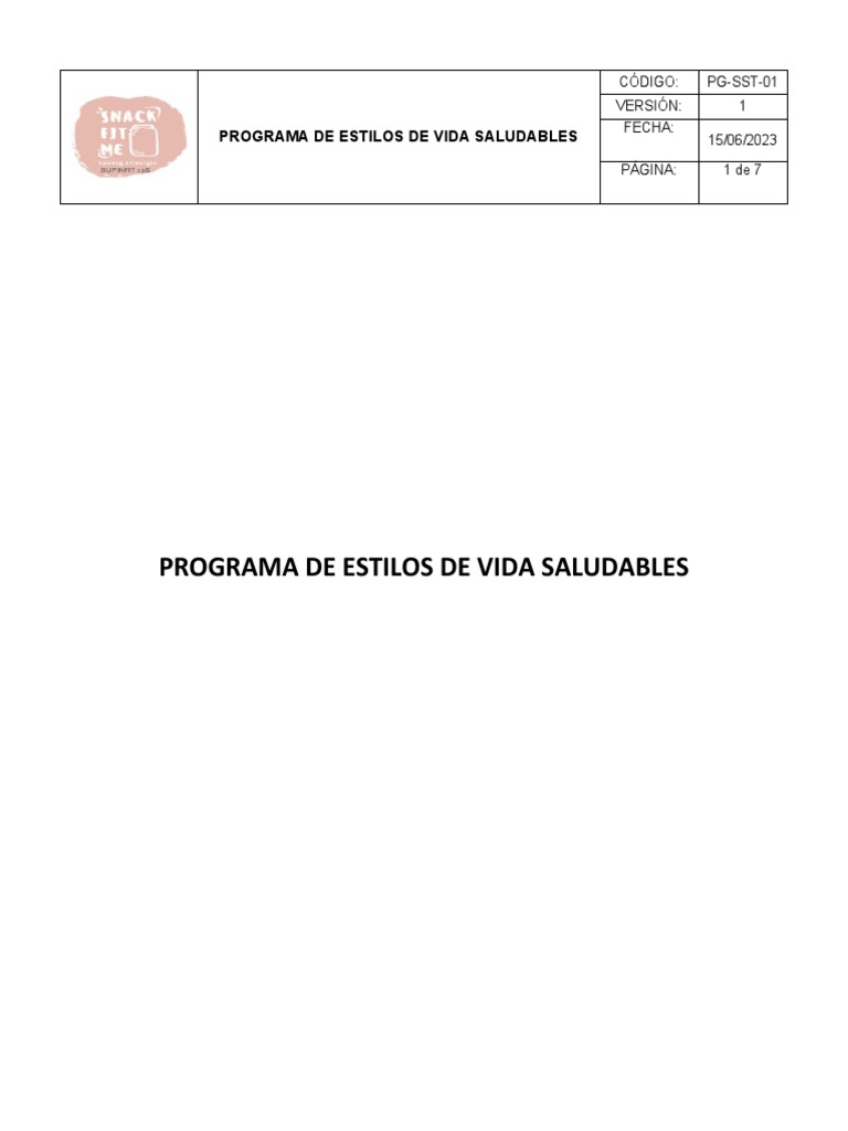 PG-SST-01 Programa Estilo de Vida Saludable | PDF