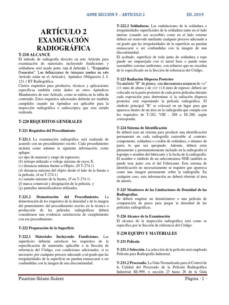 Asme Sec, V Art. 2 Español 2019 | PDF