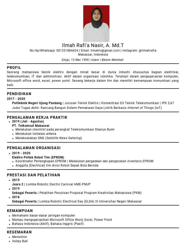 CV - Ilmah Rafi'a Nasir | PDF