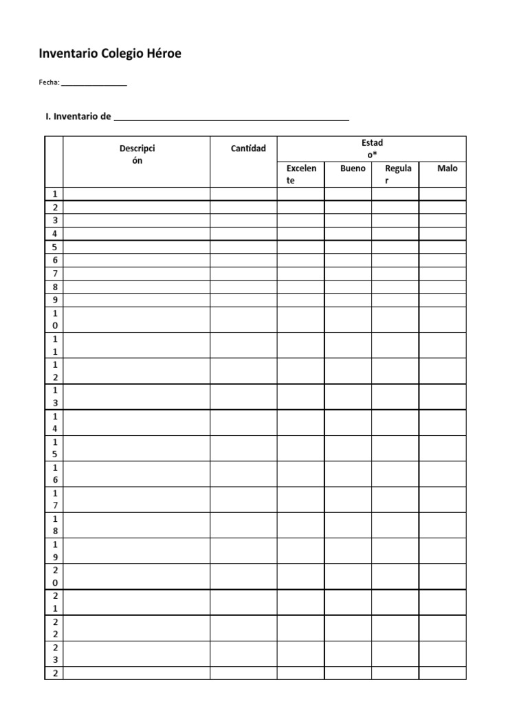 Formato de Inventario Escolar Word | PDF