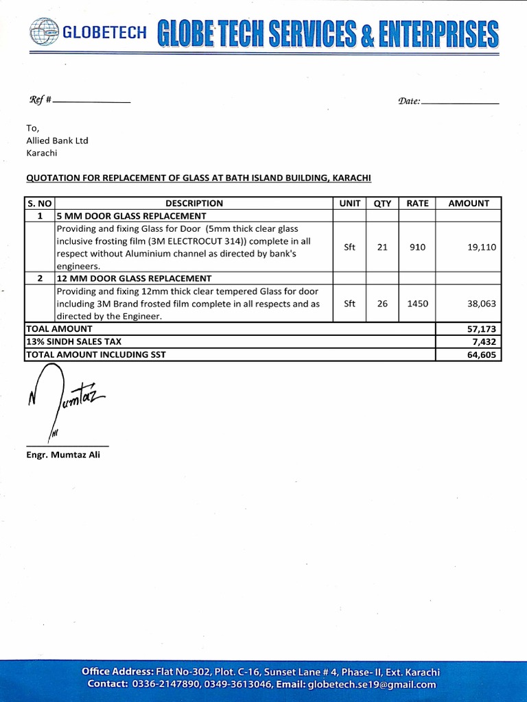 BOQ For Replacement of Glass at Bath Island | PDF