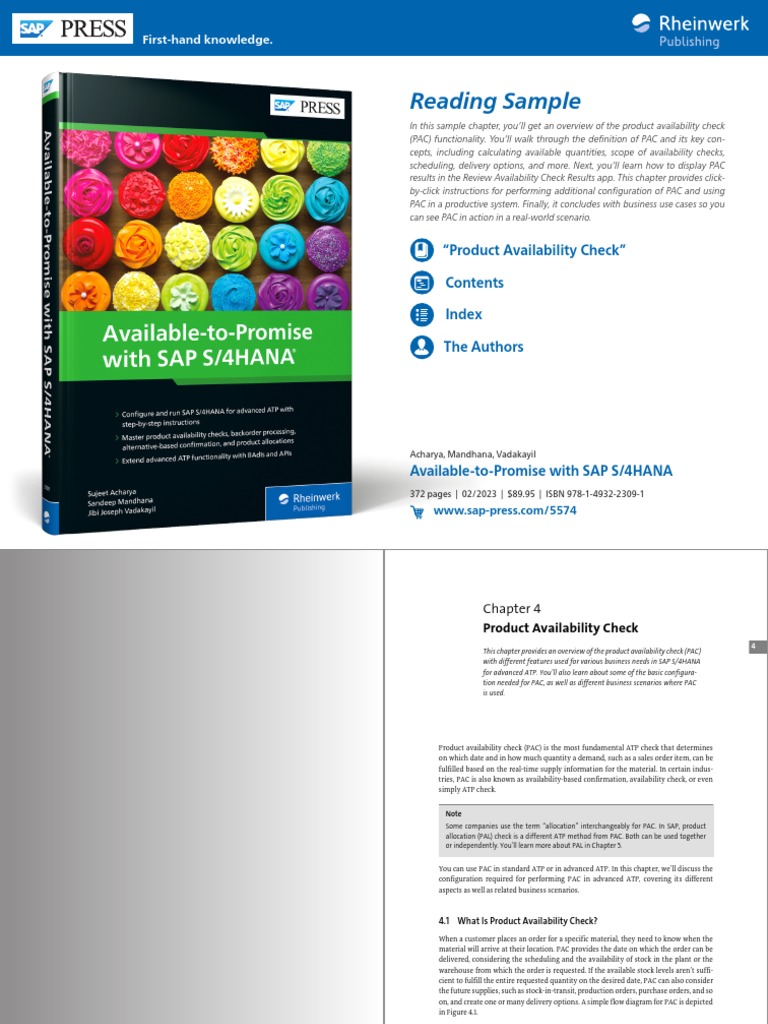Reading Sample Sap Press Available To Promise With Sap S4hana | PDF