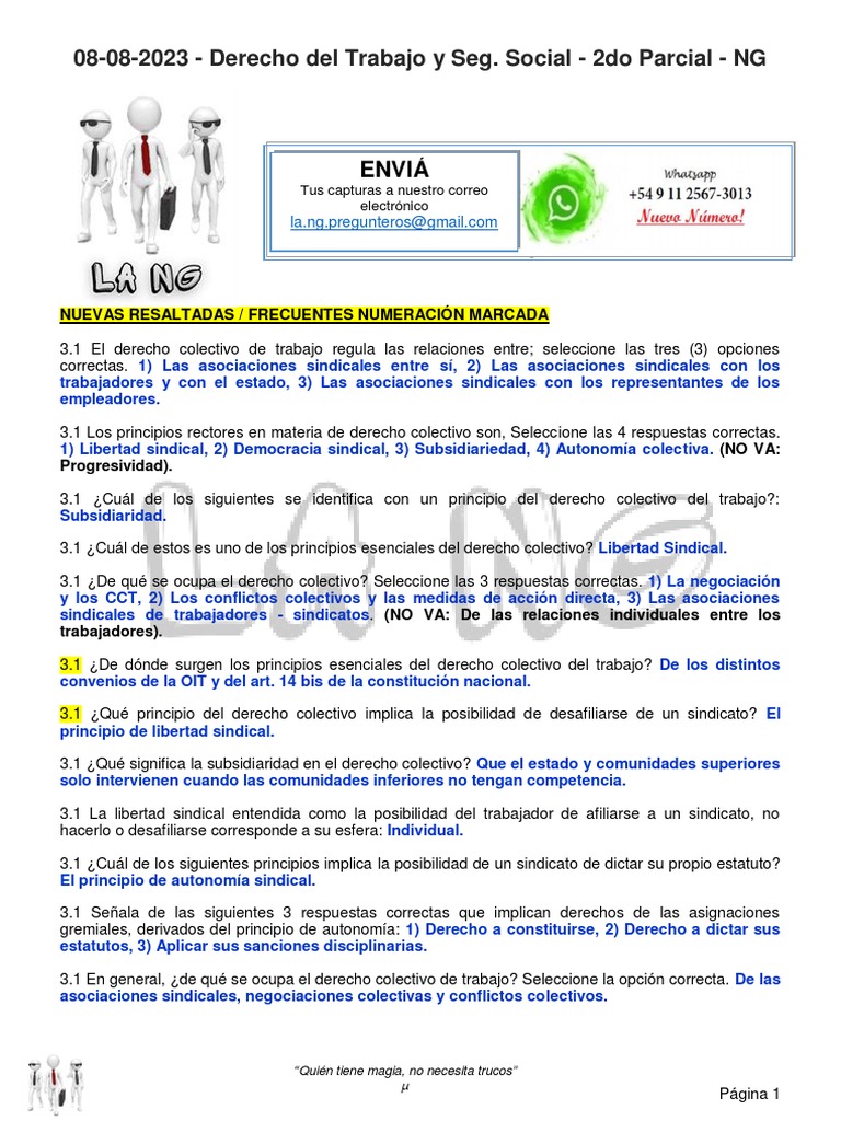 08 08 2023 Derecho Del Trabajo y Seg Social 2do Parcial NG | PDF | Sindicato | Derecho laboral