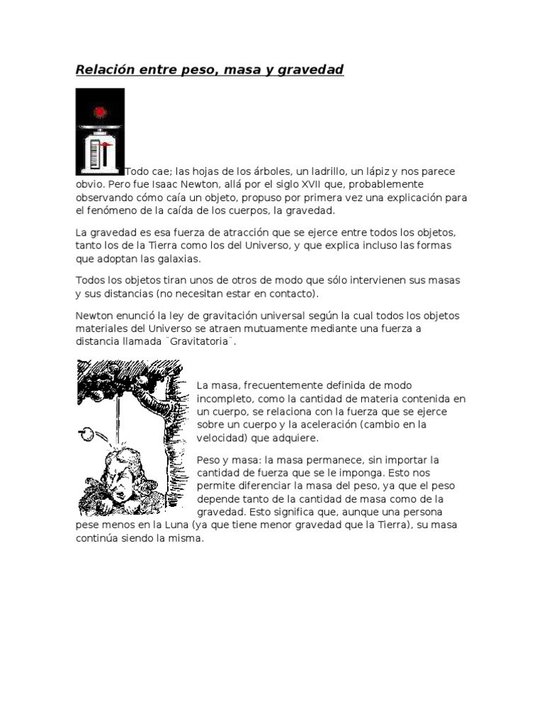 Masa, peso y gravedad para niños | PDF | Ciencia y matemáticas