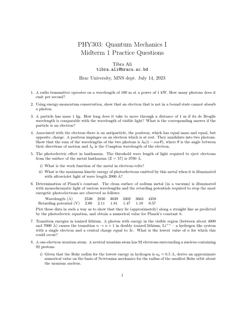 Midterm 1 Practice Problems | PDF