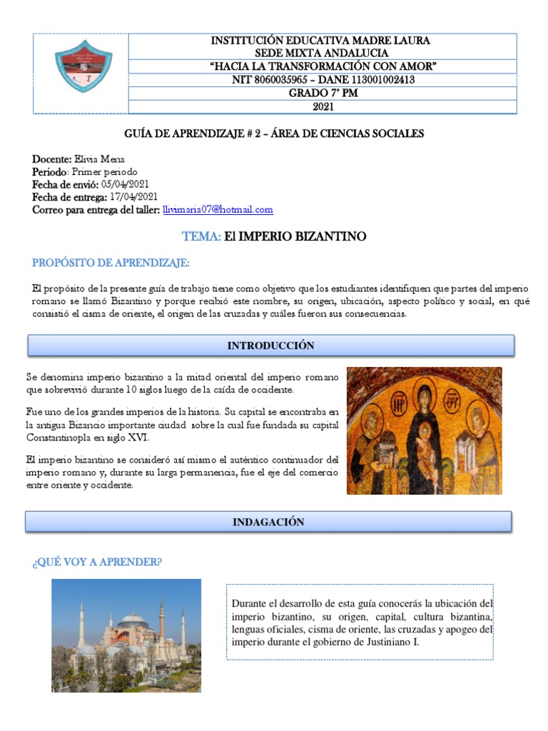 Guia 2 Sociales El Imperio Bizantino Grado 7 | PDF | imperio Bizantino ...