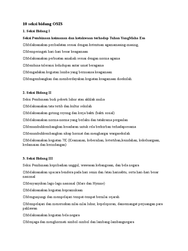 10 Seksi Bidang OSIS | PDF