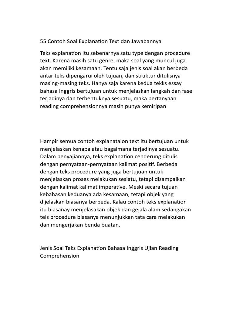 55 Contoh Soal Explanation Text Dan Jawabannya | PDF