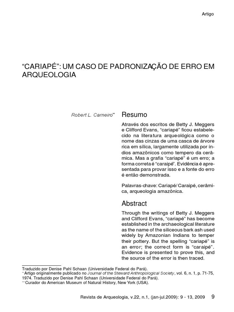 CARNEIRO, Robert L. Cariapé um caso de padronização do erro em ...