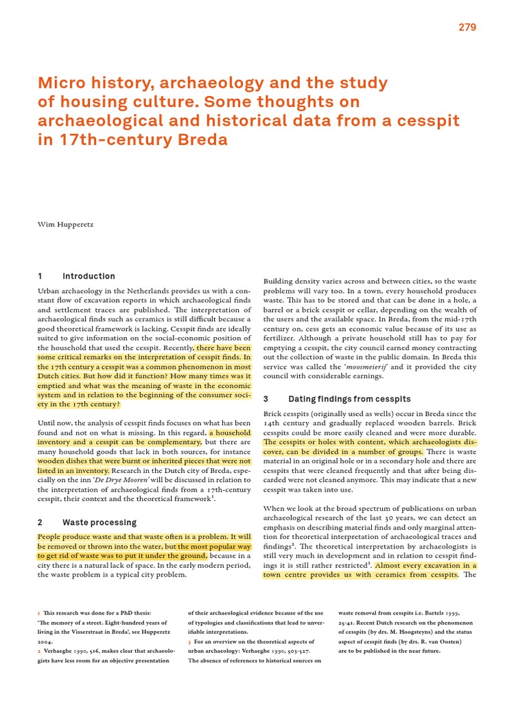 HUPPERETEZ, Wim. Micro History, Archaeology and The Study of Housing ...