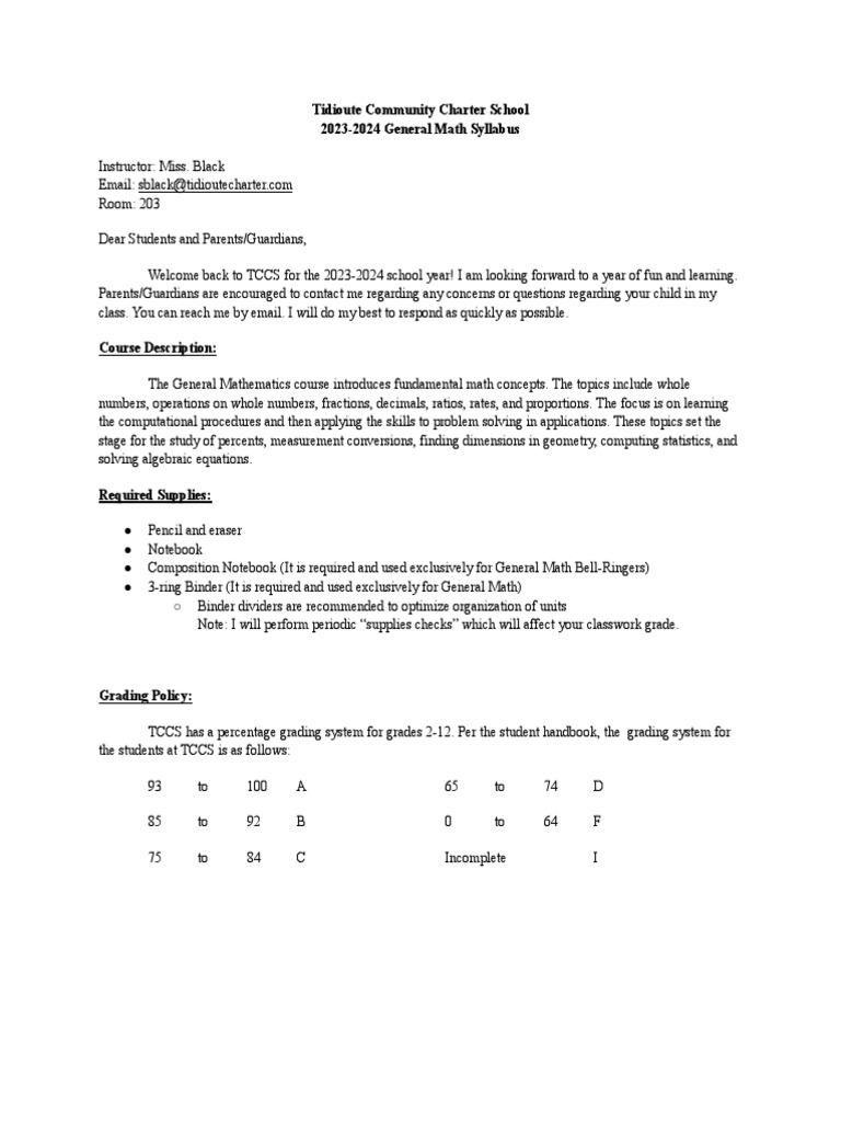 2023-2024 General Math Syllabus | PDF | Mathematics | Quiz