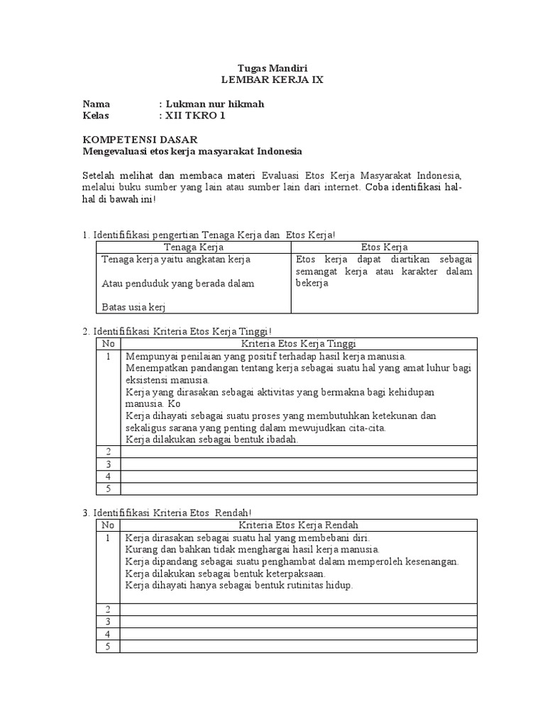 Lembar Kerja 9 Lukman 12 TKRO 1 | PDF