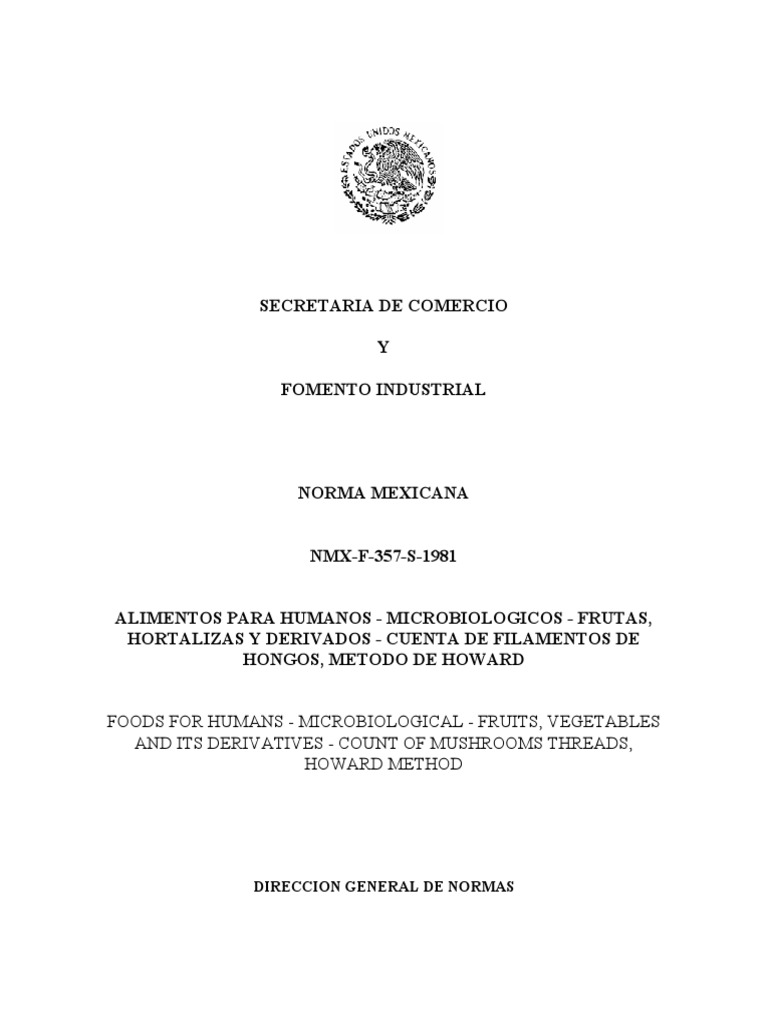 NMX-F-357-S-1981, Cuenta de Filamentos de Hongos-Método de Howard | PDF