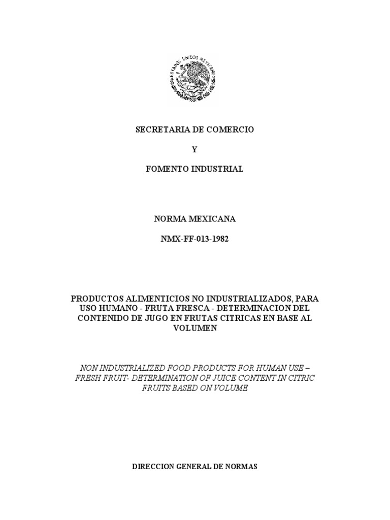 NMX-FF-013-1982, Fruta Fresca-Determinación Del Contenido de Jugo en ...