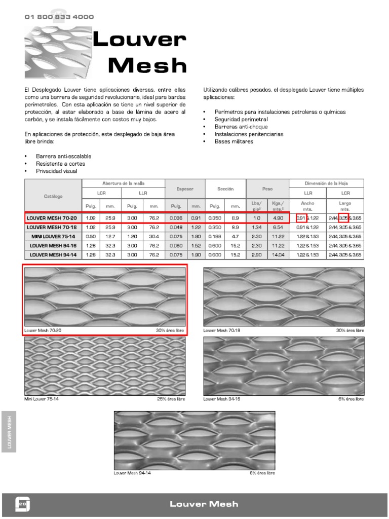 Ficha Tecnica Louver Mesh 70-20 | PDF