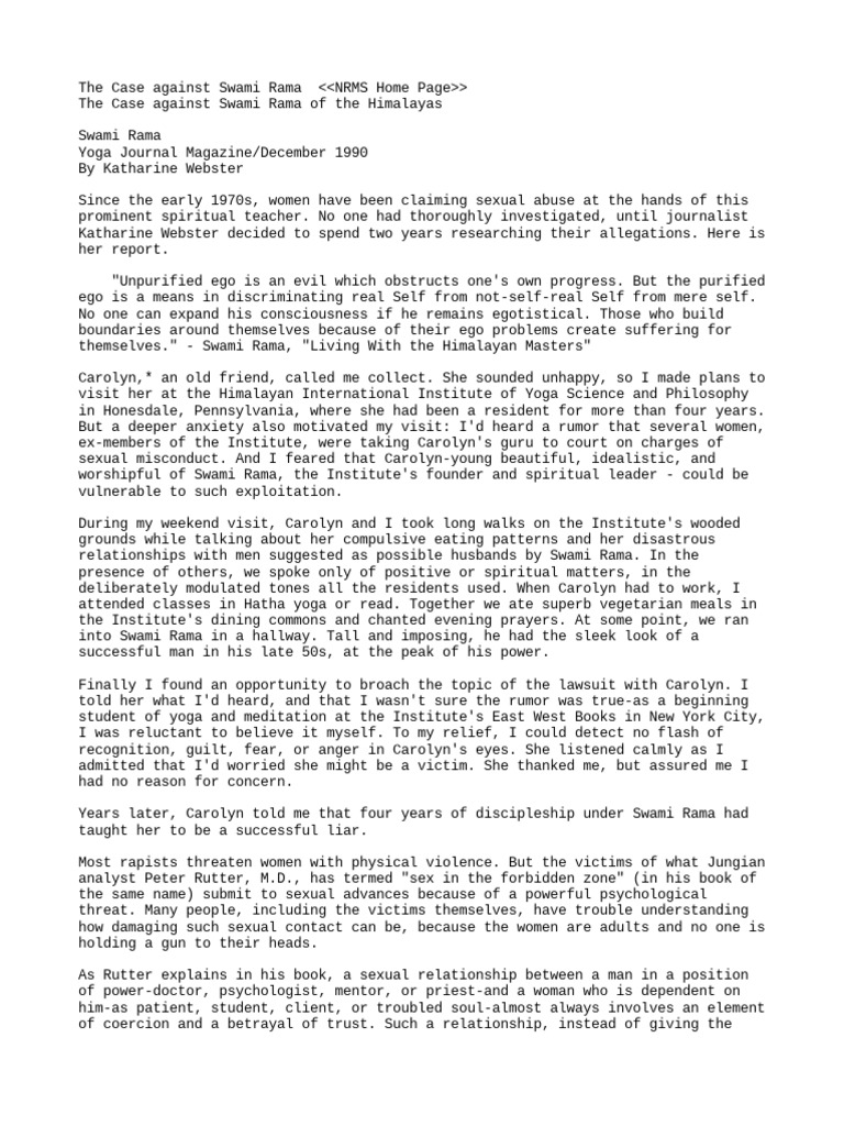 Swami Rama: Allegations of Abuse | PDF
