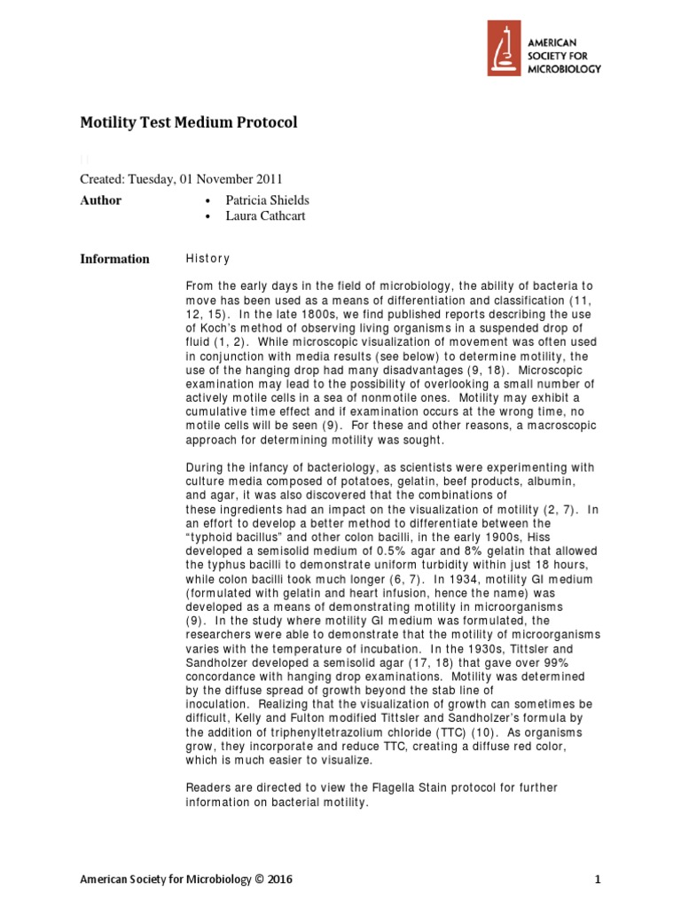 Motility Test Medium Protocol | PDF