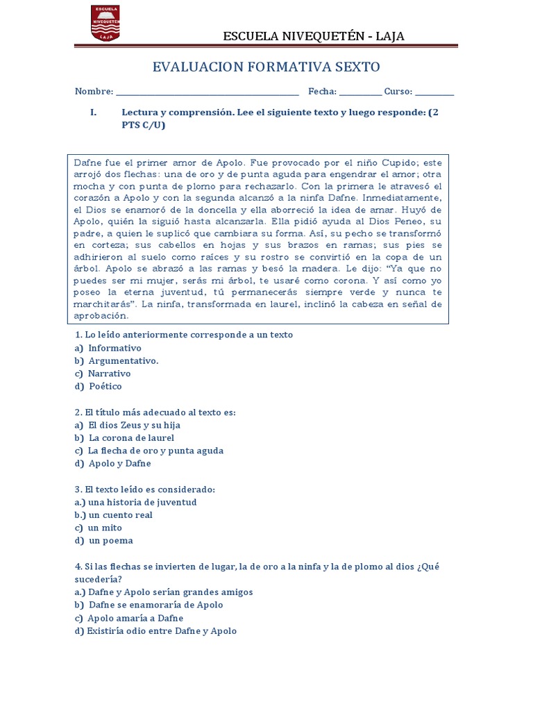 EVALUACION FORMATIVA SEXTO | PDF