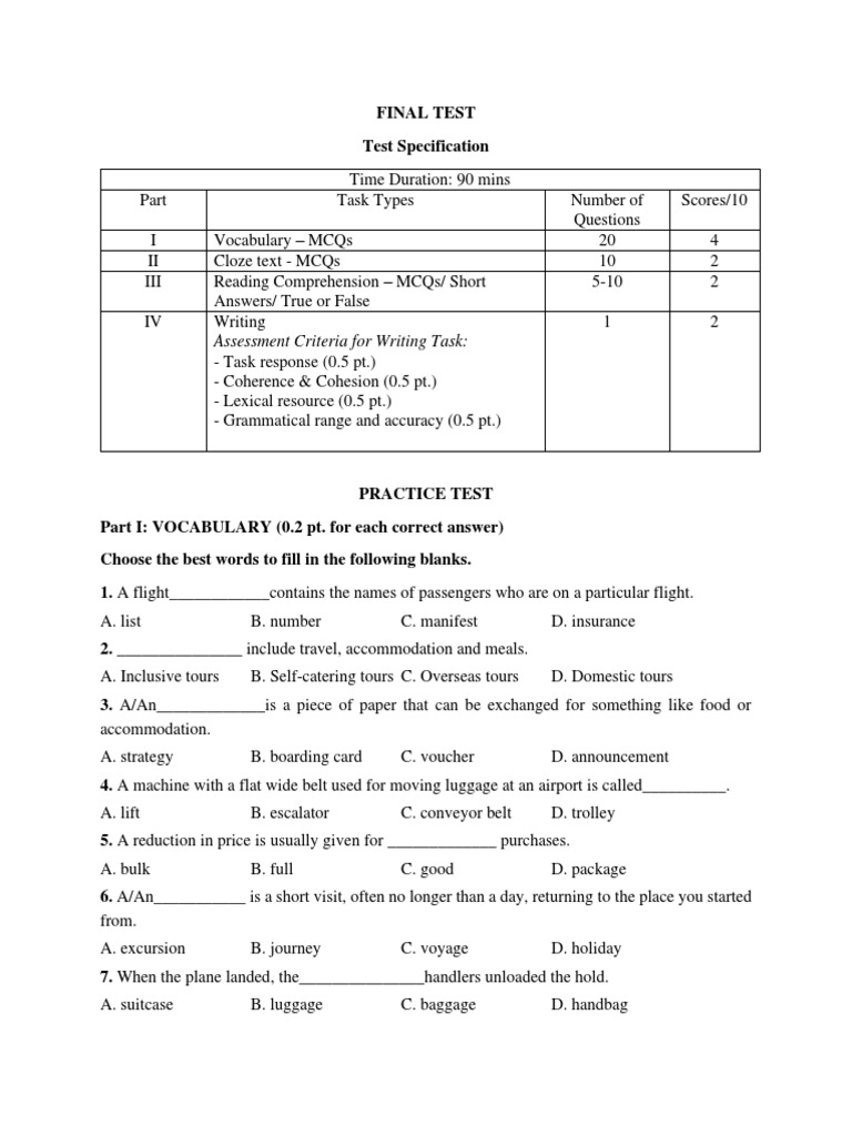 Sample Final Test - Practice Test | PDF