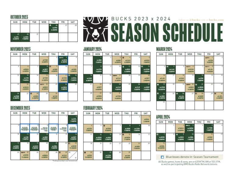 Milwaukee Bucks 2023-24 Schedule | PDF