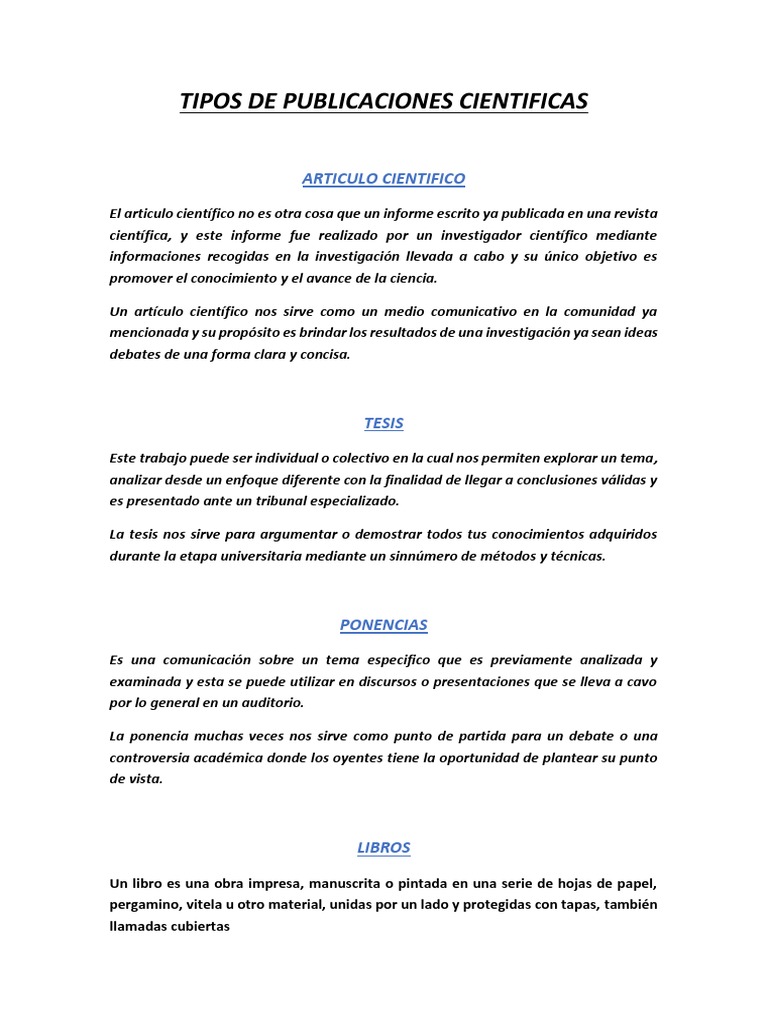 Tipos de Publicaciones Cientificas | PDF