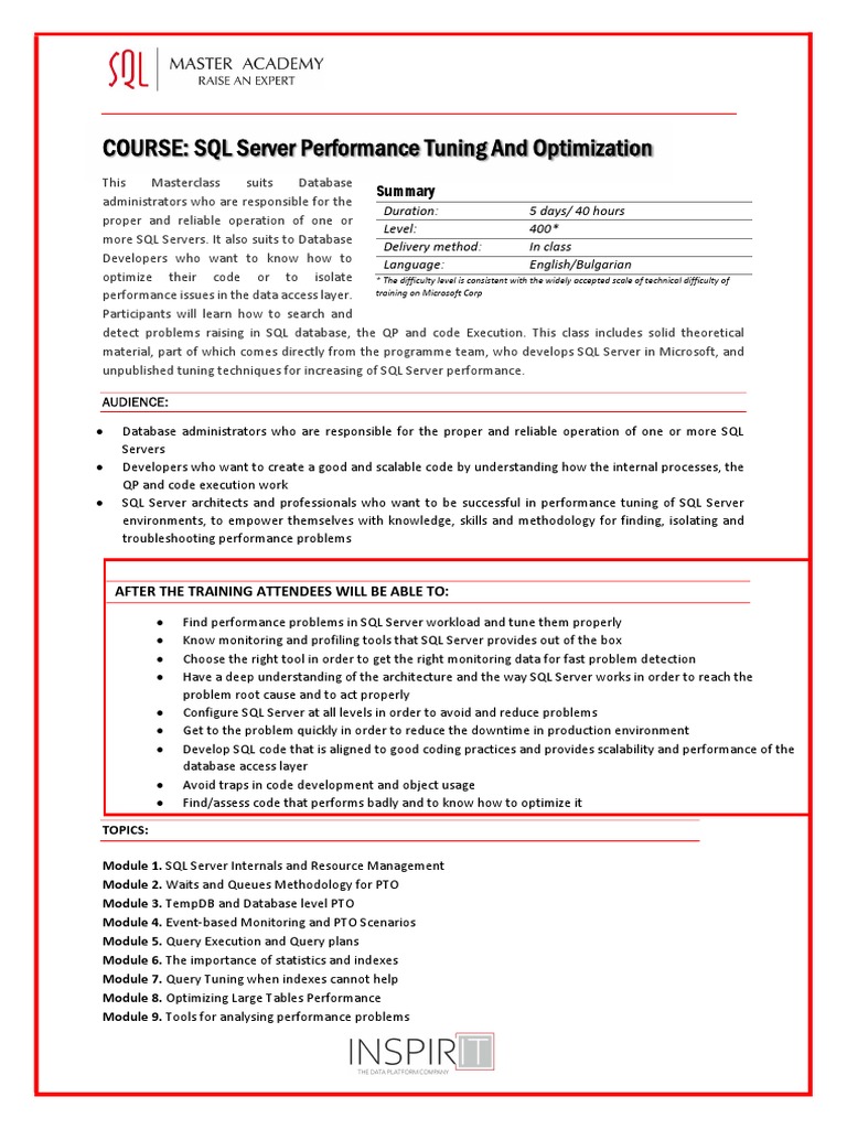 Sql Server Performance Tuning And Optimization Pdf Microsoft Sql