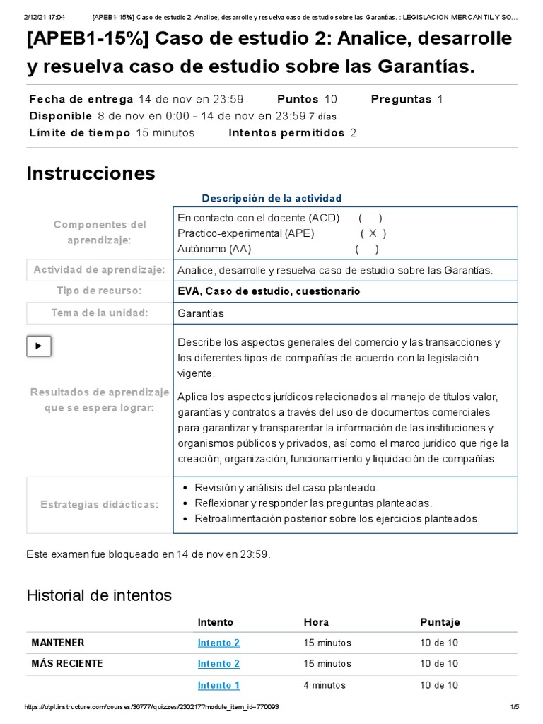 (APEB1-15%) Caso de Estudio 2 - Analice, Desarrolle y Resuelva Caso de Estudio Sobre Las ...