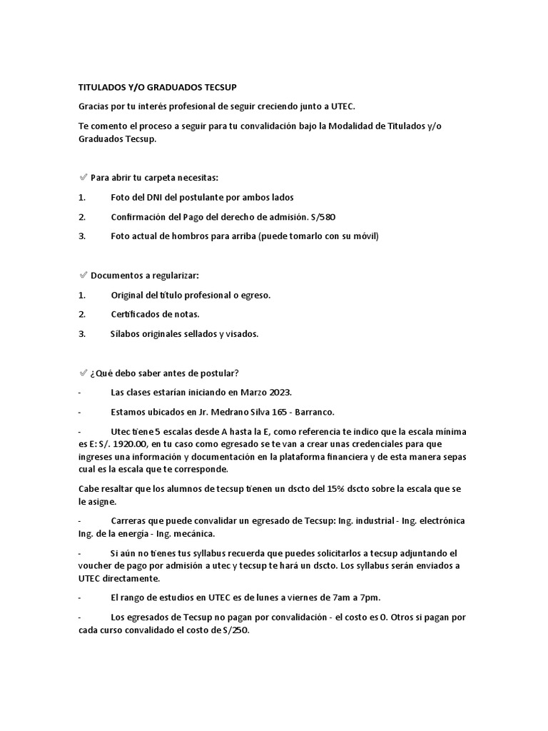 Requisitos Tecsup | PDF