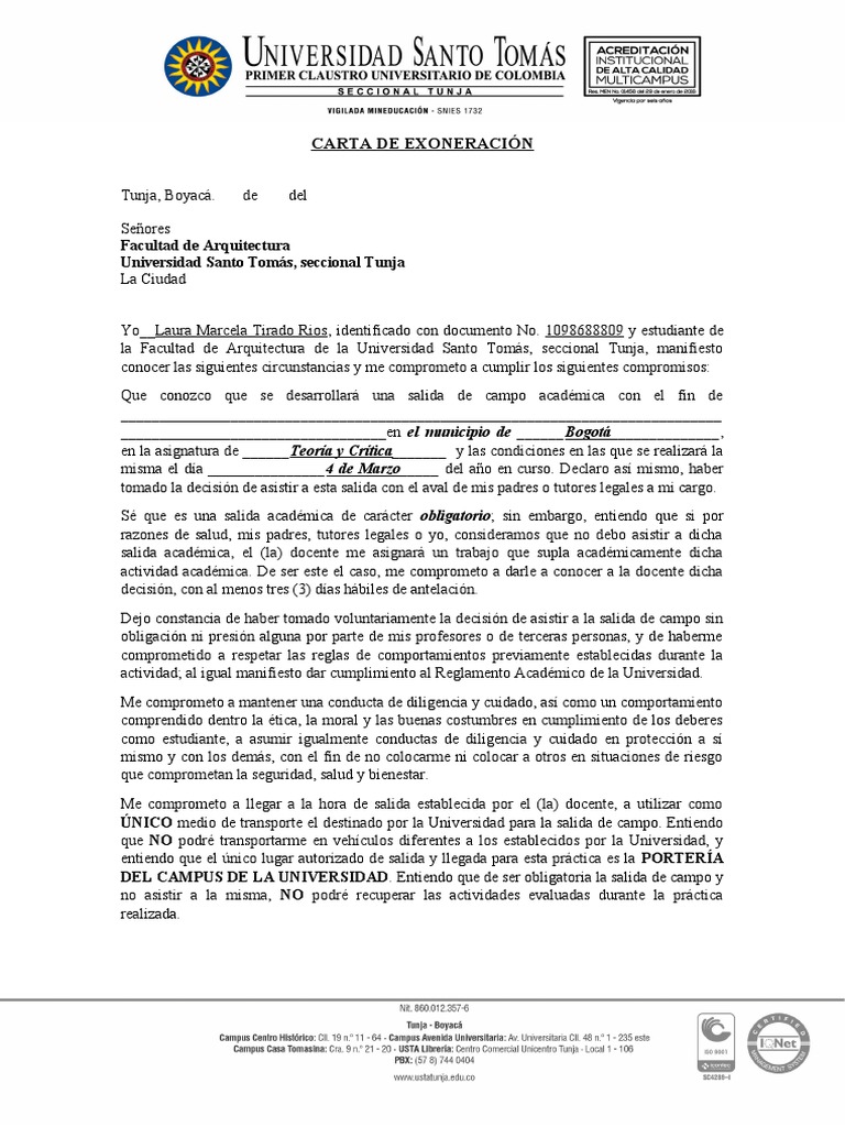CARTA DE EXONERACIÓN | PDF