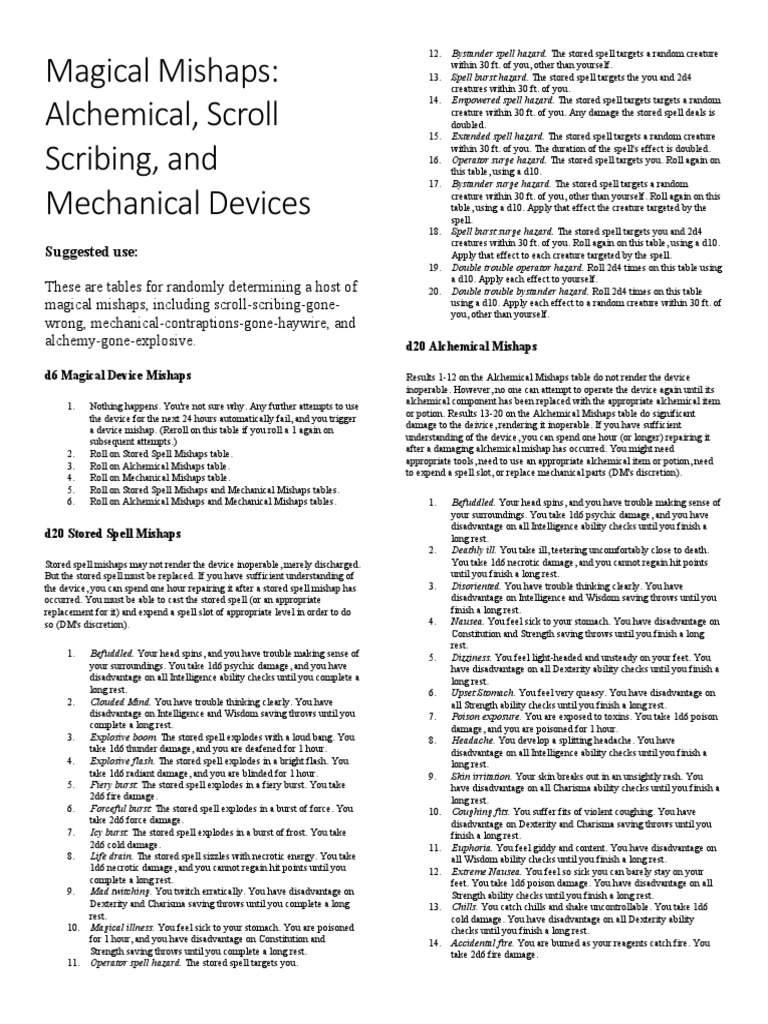 Magical Mishaps For Magic Items and Spells | PDF