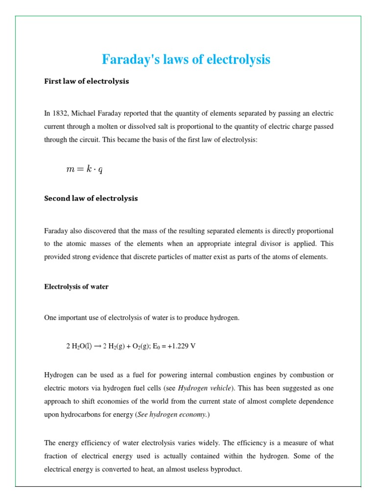 Faradays Laws of Electrolysis | PDF