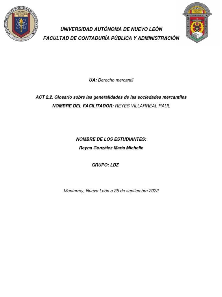 ACT 2.2 - Glosario Derecho Mercantil | PDF
