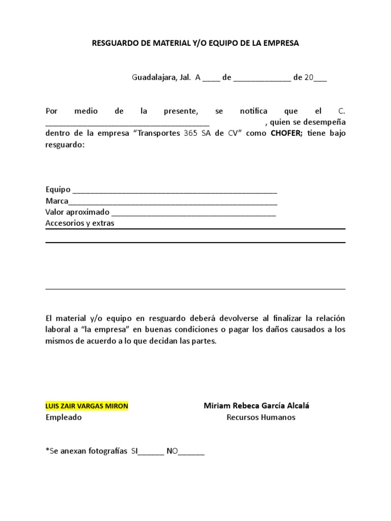 Formato de Resguardo | PDF