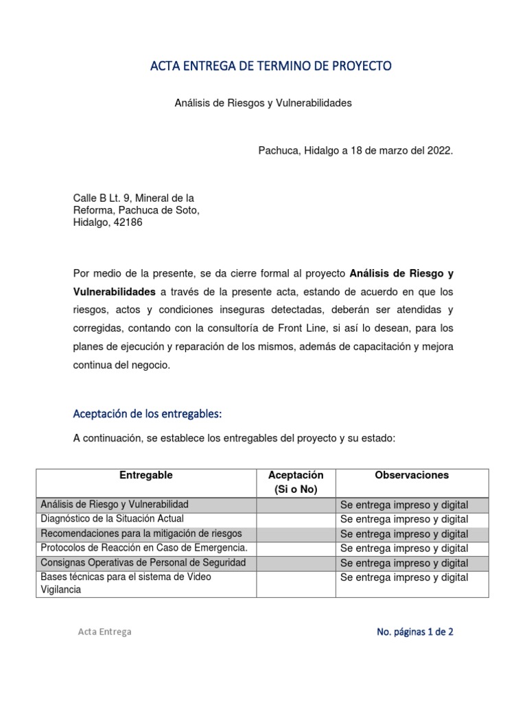 Acta Entrega Termino de Proyecto | PDF | Business