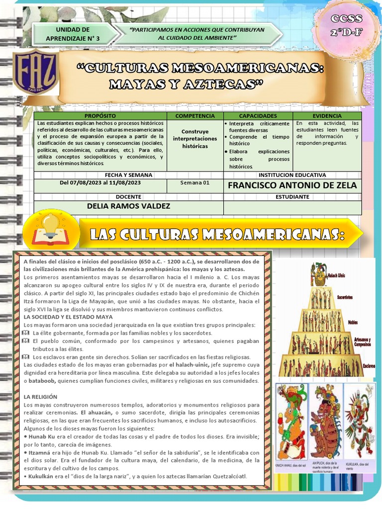 Ficha de Actividad Semana 1 - 2° CCSS (Uni 3) | PDF | Civilización maya ...