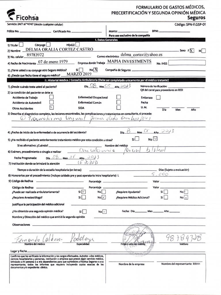 FORMULARIO DE GASTOS MÉDICOS | PDF | Enfermedades y trastornos ...