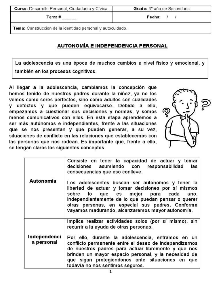 Autonomía e Independencia en Adolescentes | PDF | Las emociones ...