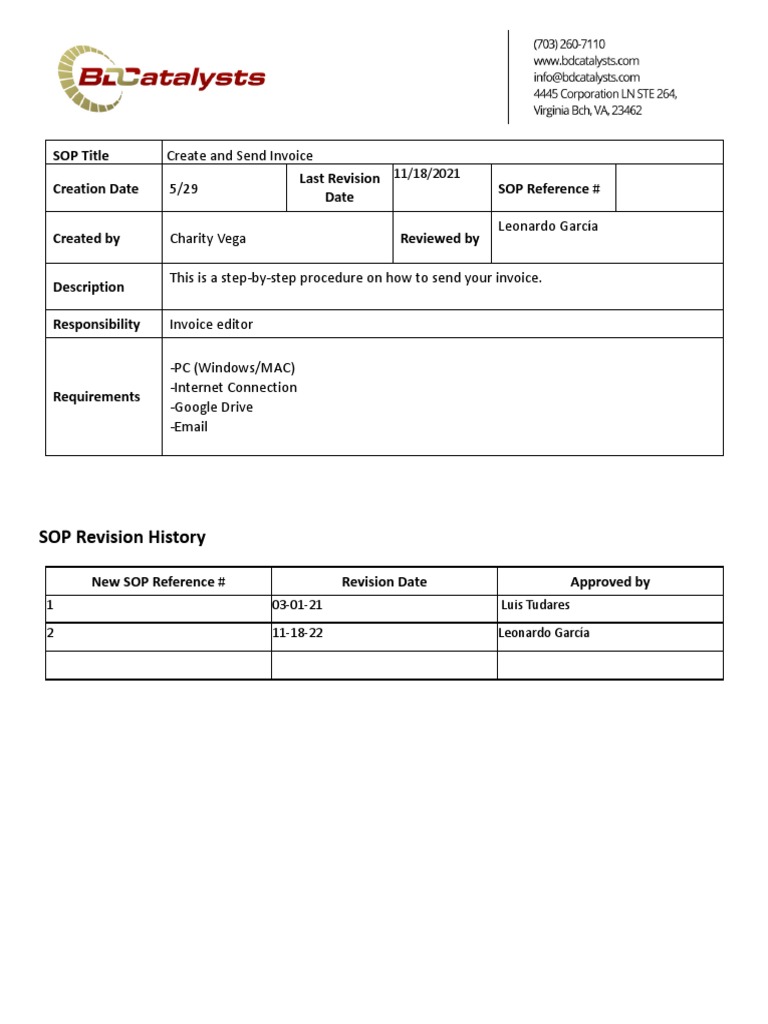 BDCatalysts Invoice SOP | PDF