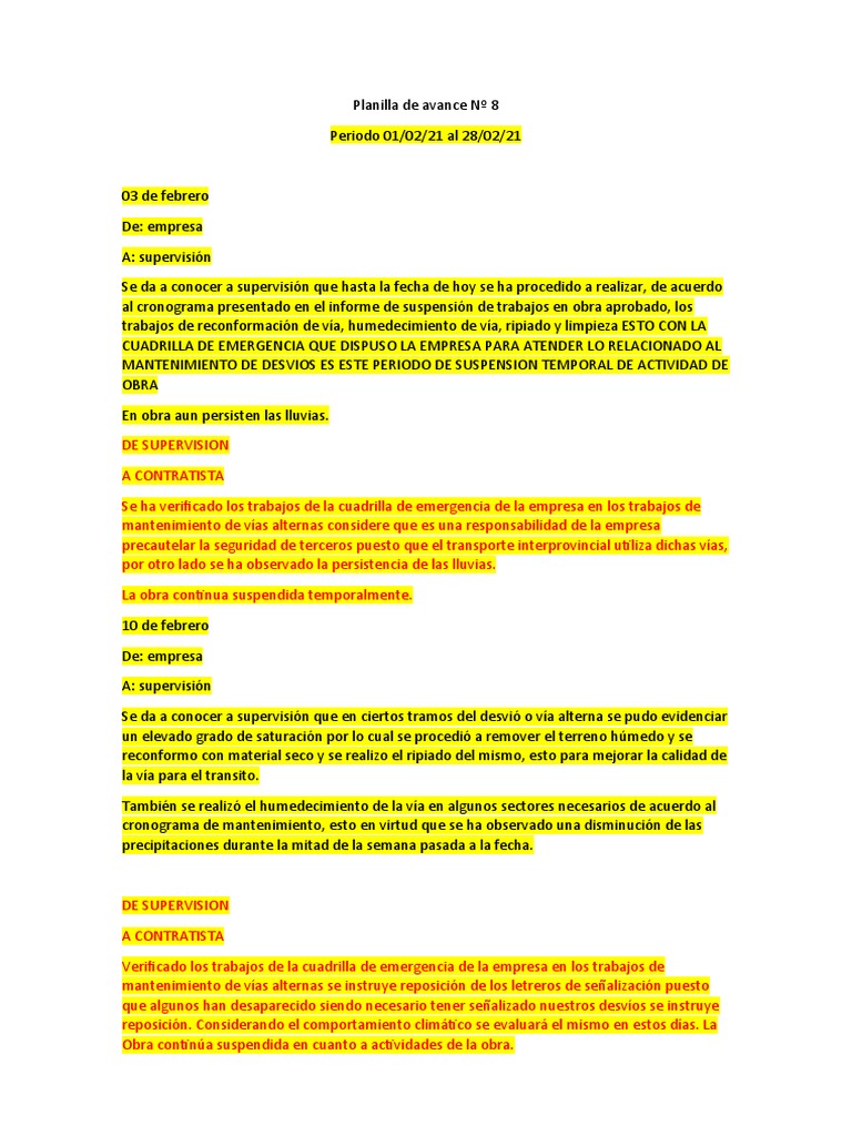 BORRADOR LIBRO DE ORDENES FEB Observado | PDF | Precipitación | Clima
