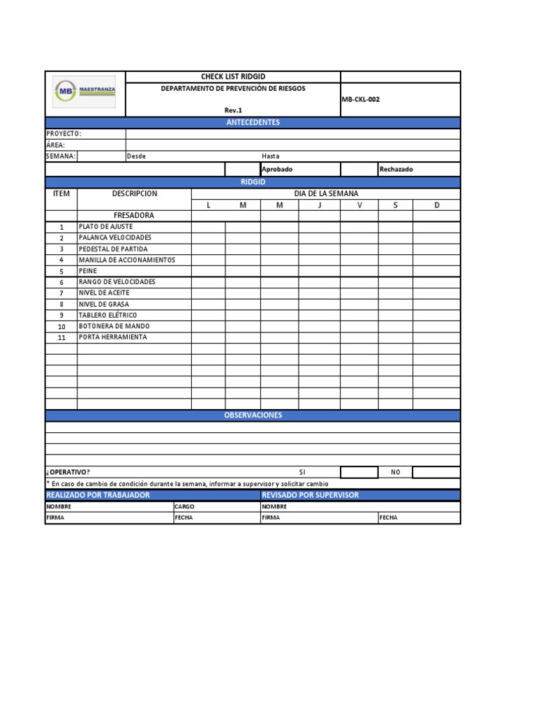 Check List Ridgid | PDF