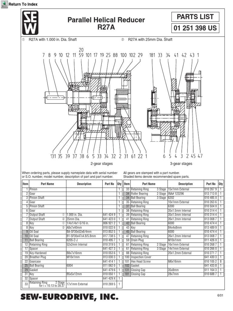 Sew-Eurodrive, Inc.: Parallel Helical Reducer R27A | PDF