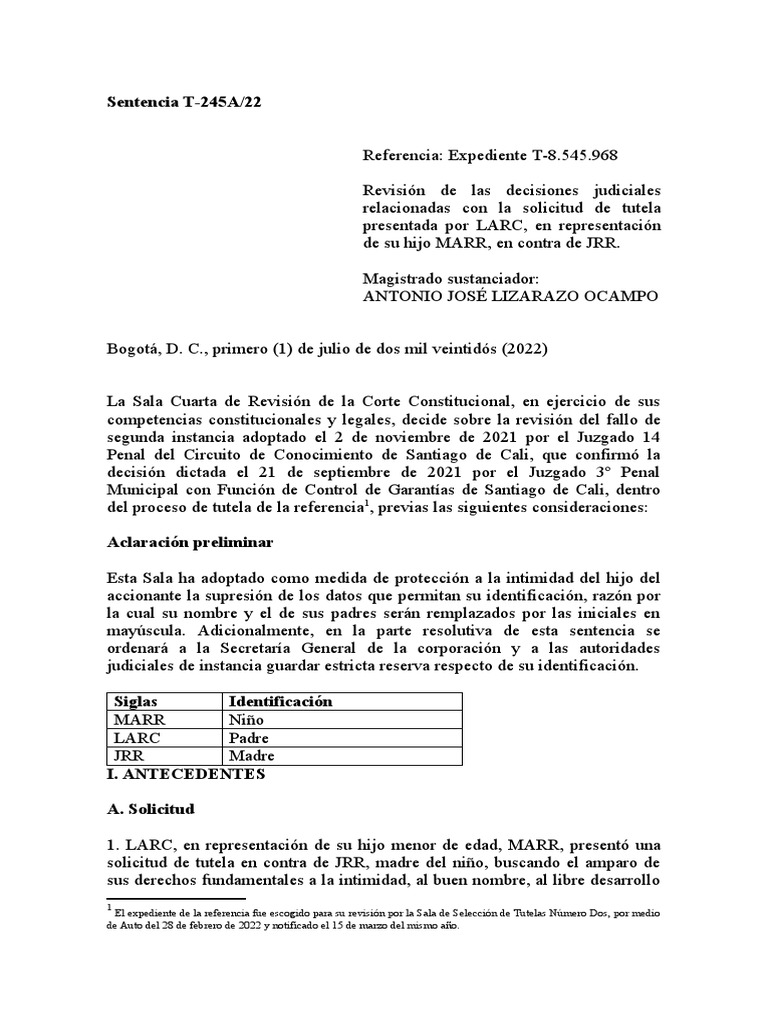 Sentencia T-245A/22 | PDF