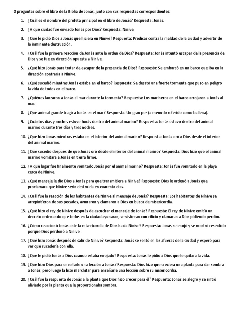 Cuestionario de 40 Preguntas de Jonás Con Respuesta | PDF | Religión y ...