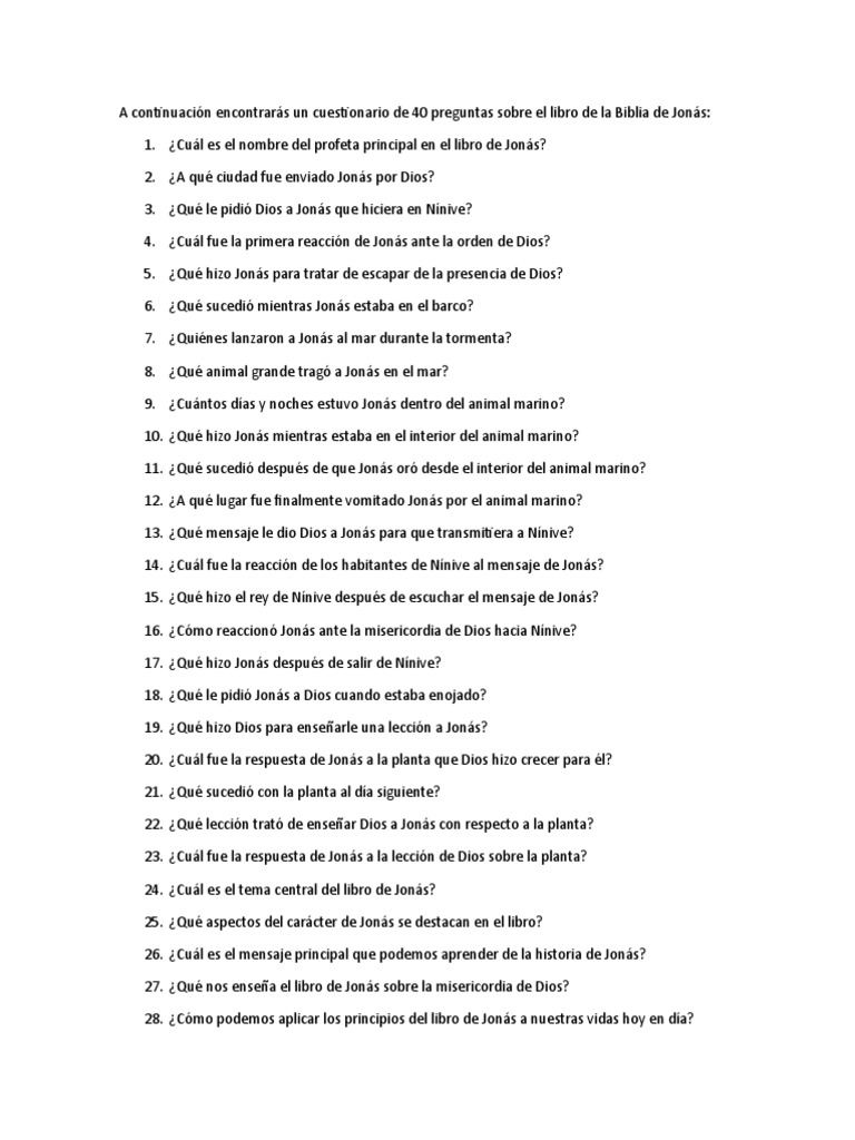 Cuestionario de 40 Preguntas de Jonás | PDF