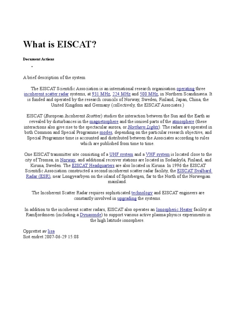 What Is EISCAT? | PDF | Science & Mathematics | Computers