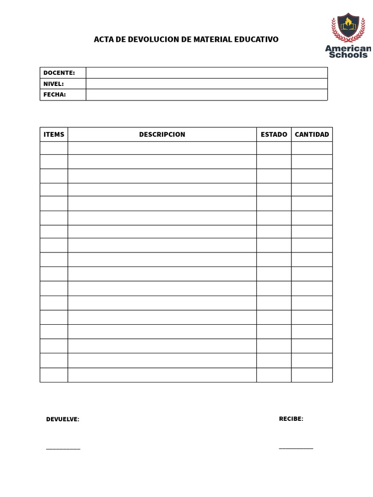Acta de Entrega de Material Educativo | PDF