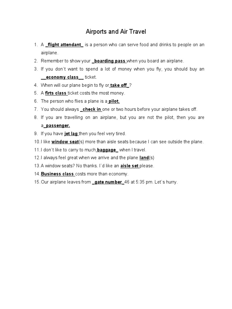 Airports and Air Travel Worksheet | PDF