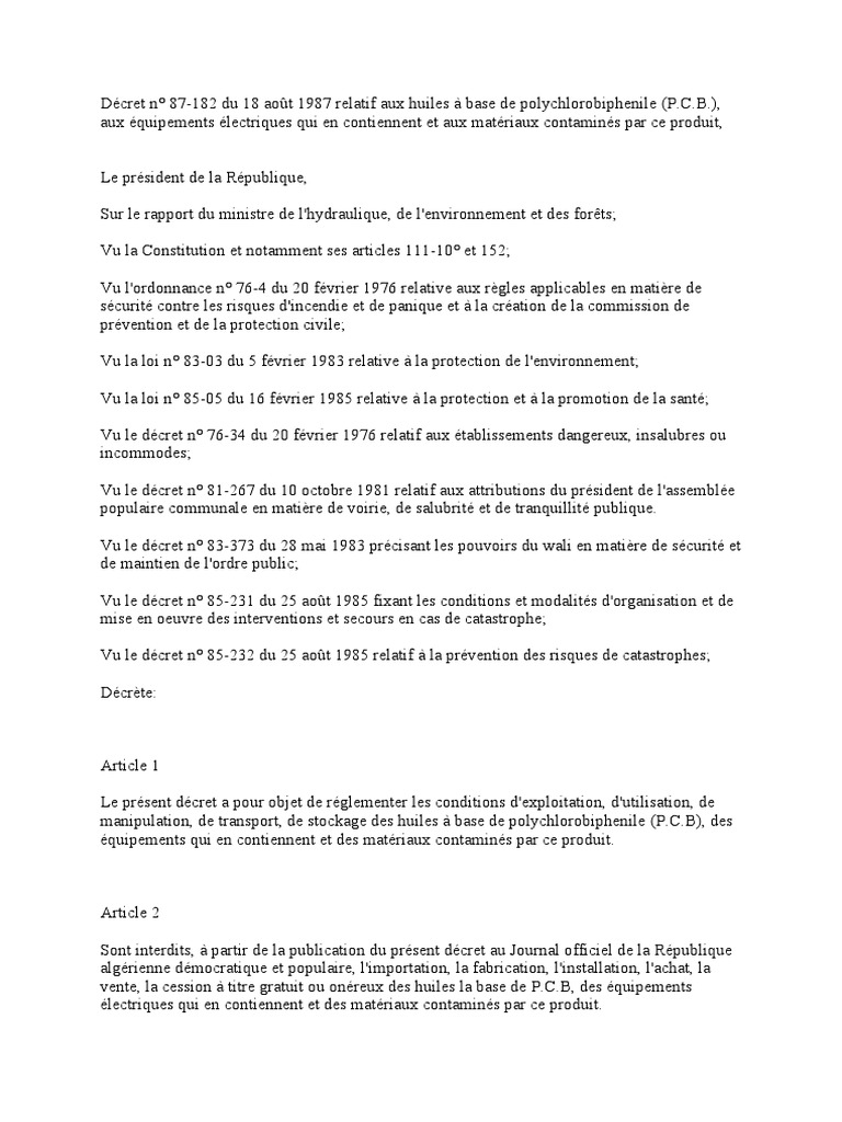Réglementation sur les huiles PCB | PDF